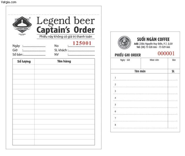Chuyên In Phiếu Order , In Captain Order Cho Nhà Hàng , Khách Sạn
