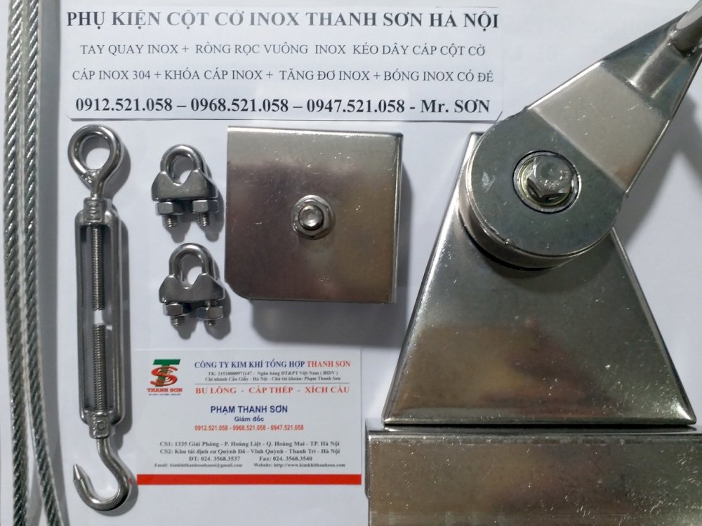 (Sản Xuất Tay Quay Inox Kéo Cáp Cột Cờ, Puly Vuông Inox) Vật Tư Cơ Kim ...