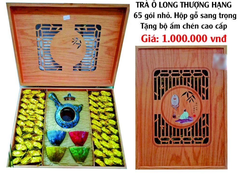 Trà Ô Long Thượng Hạng, 65 Gói Nhỏ (Hộp Gõ Sang Trọng, Tặng Bộ Ấm Chén ...