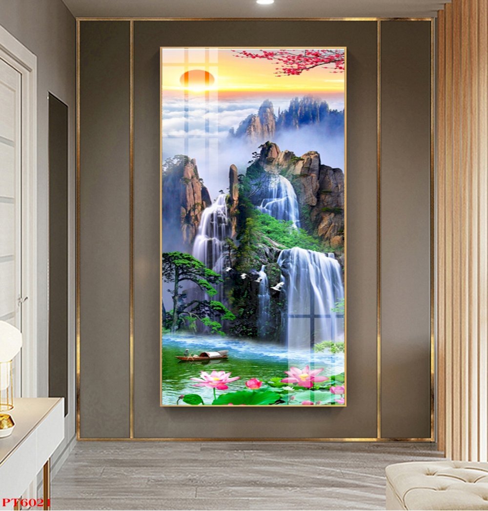Tranh Phong Thủy Gạch Men Thác Nước-Tranh Ốp Tường 3D