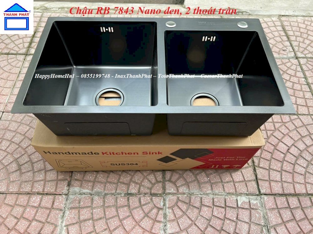 Chậu Rửa Bát 7843 Phủ Nano Đen Siêu Sang, Vòi Lắp Trên Chậu