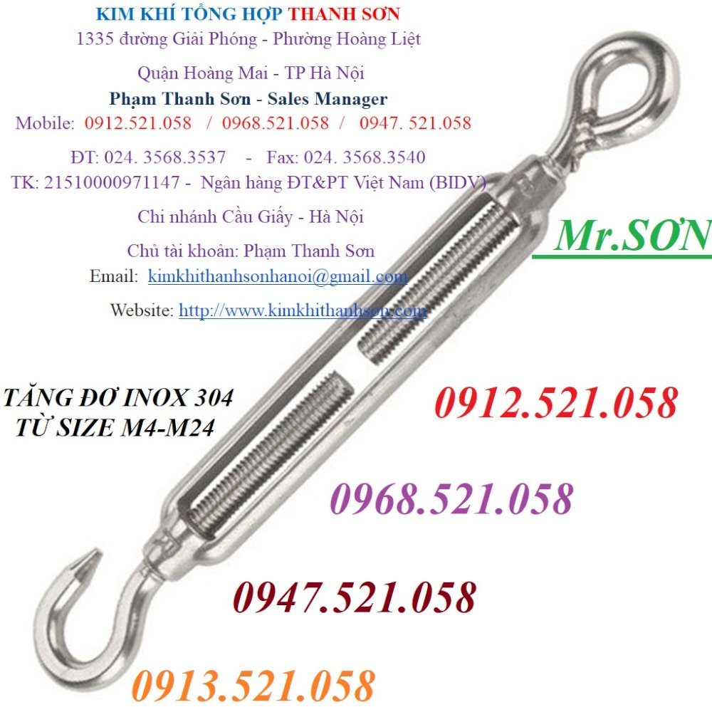 (Chuyên Doanh : Tăng Đơ Inox 304 M24,M20,M18,M16,M14,M12,M10,M8,M6,M5 ...