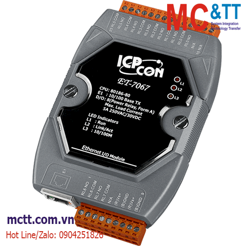 Module Ethernet Modbus Tcp 8 Kênh Đầu Ra Power Relay Icp Das Et-7067 Cr
